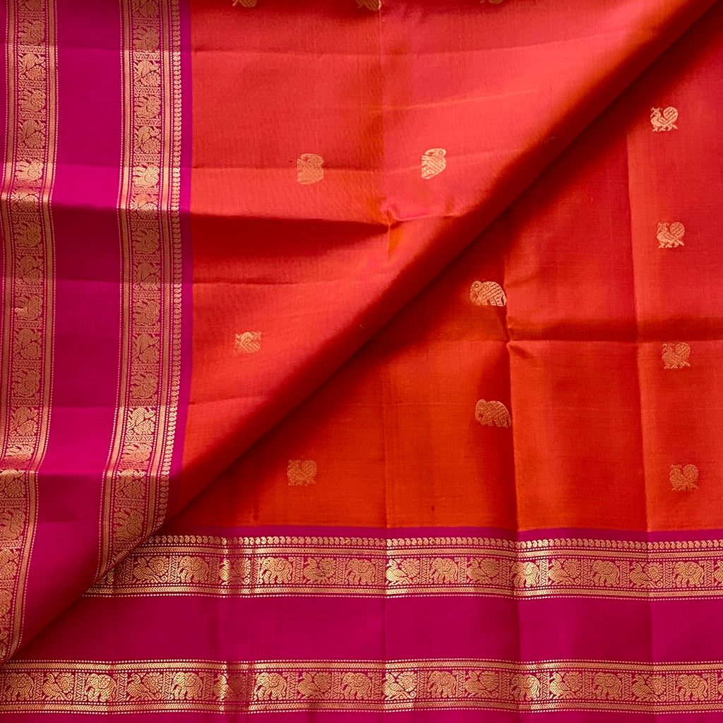 Tangerine Orange Designer Pure Silk With Retta Pett Borders Rani Pink ...